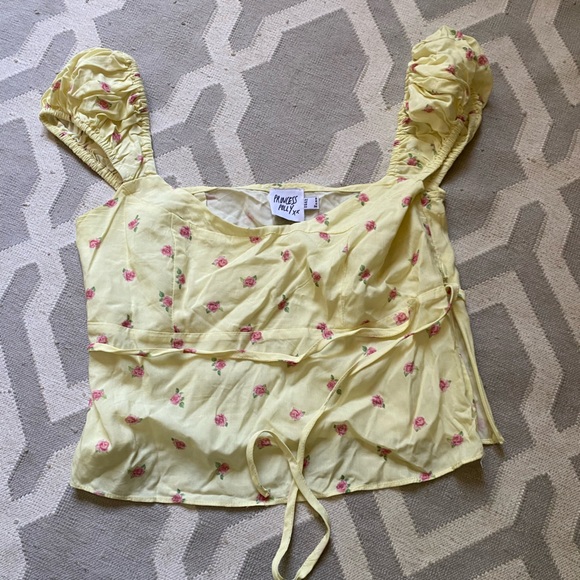 Princess Polly | Tops | Princess Polly Yellow Top With Pink Floral ...